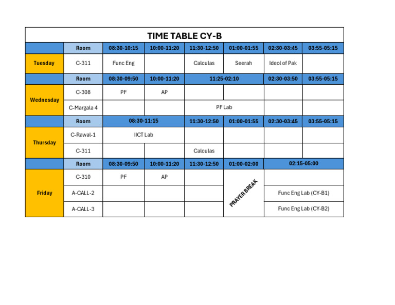 CY-B TimeTable | PDF