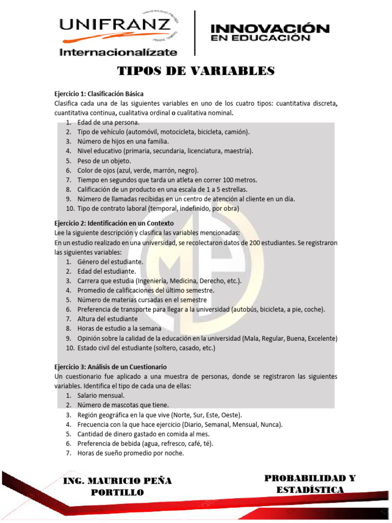 PRÁCTICA DE TIPOS DE VARIABLES | PDF