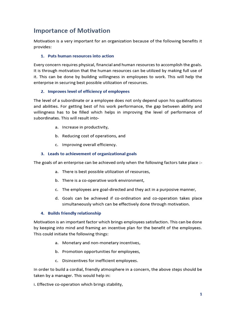 Importance of Motivation | PDF