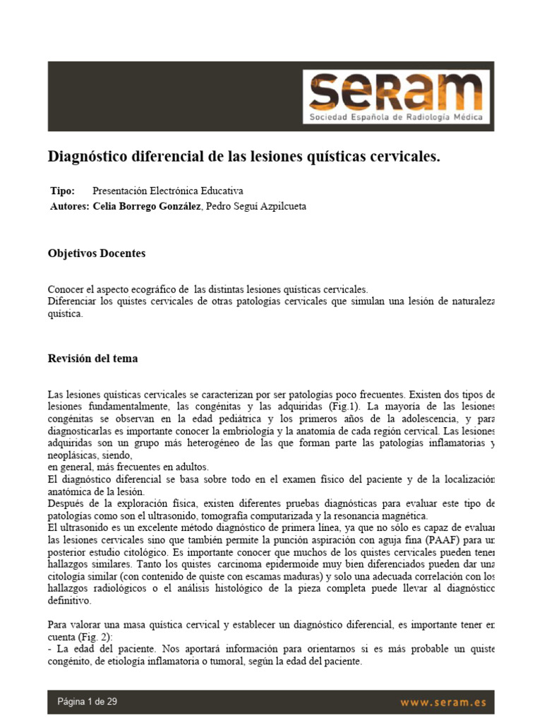 Diagnóstico diferencial de las lesiones quísticas cervicales. | PDF Diagnóstico diferencial de las lesiones quísticas cervicales. | PDF