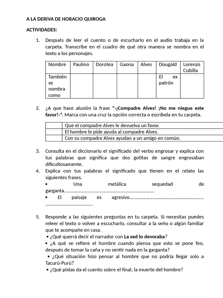 A La Deriva de Horacio Quiroga | PDF