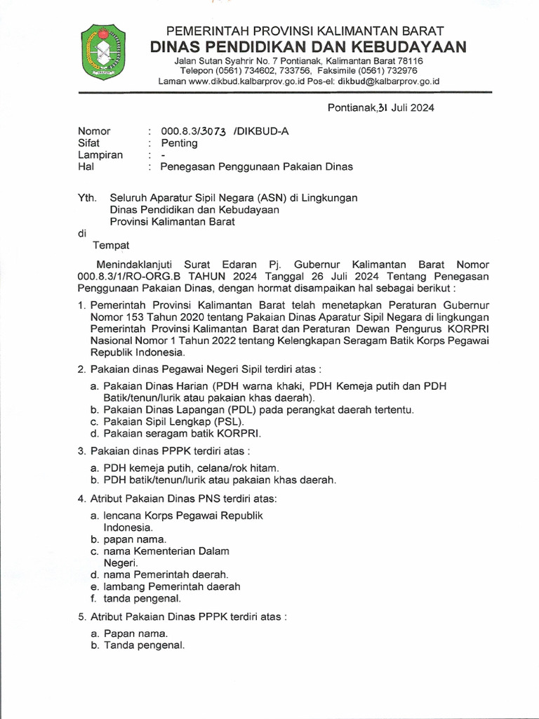 Penegasan Penggunaan Pakaian Dinas | PDF
