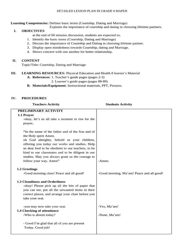 Detailed Lesson Plan in Grade 8 Mapeh | PDF