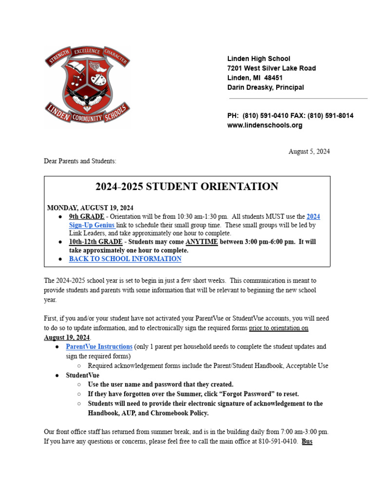 2024-2025 Orientation Letter-Updated | PDF | Parking | Business