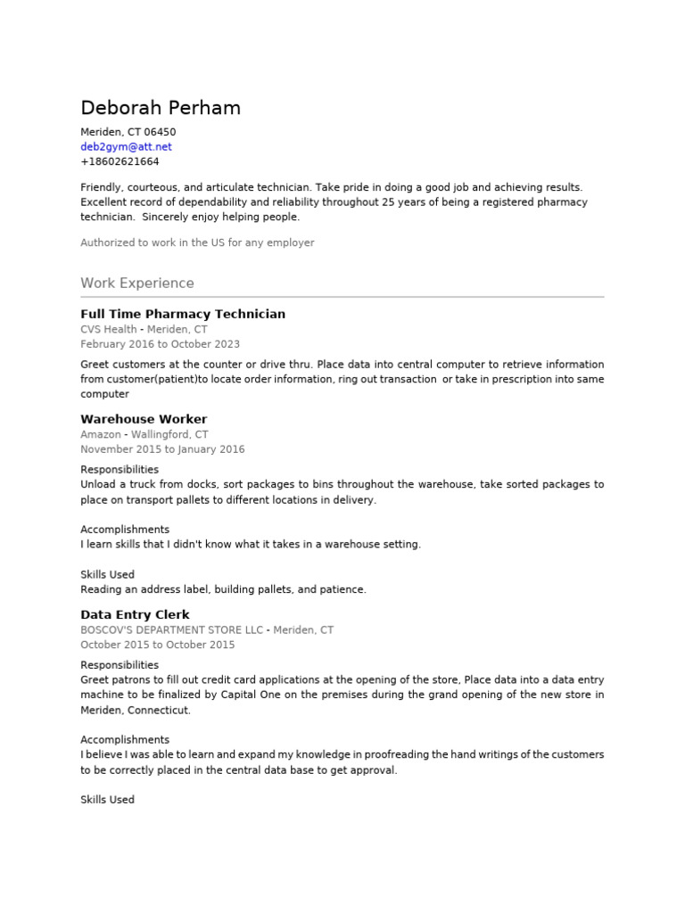 Deborah M Perham 2024 Resume | PDF