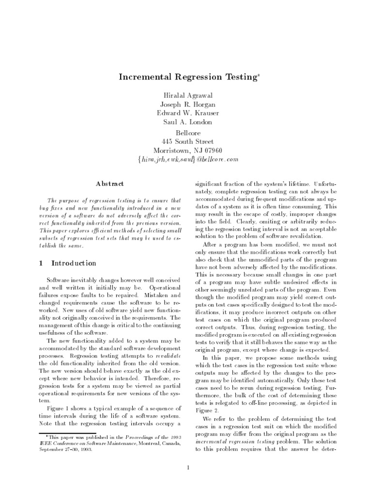 (1993) (AGRAWAL Et Al) Incremental Regression Testing | PDF