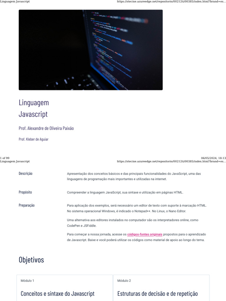 Linguagem Javascript | PDF