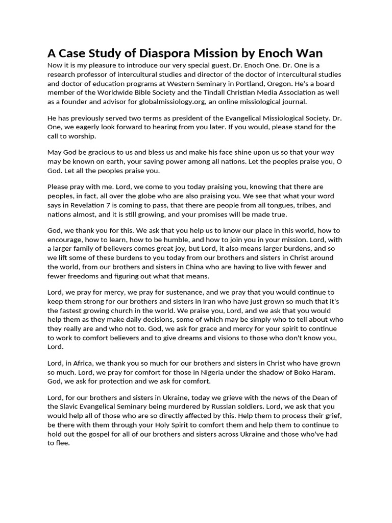 A Case Study Of Diaspora Mission By Enoch Wan Pdf