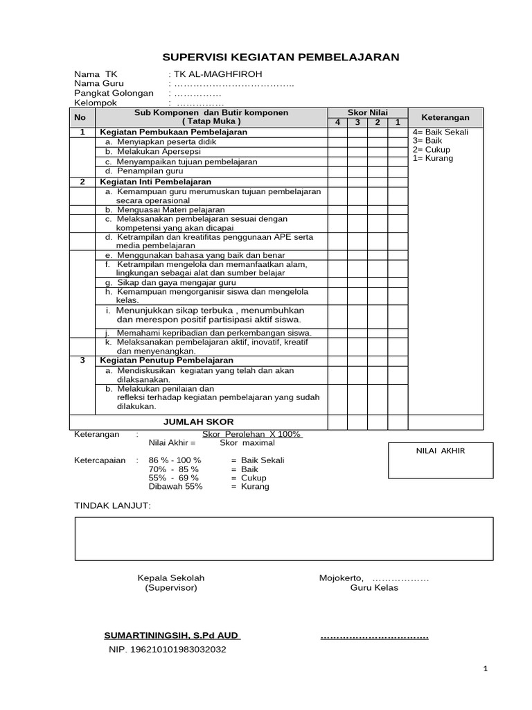 BUKU-SUPERVISI-KEGIATAN-PEMBELAJARAN-PAUD-TK | PDF