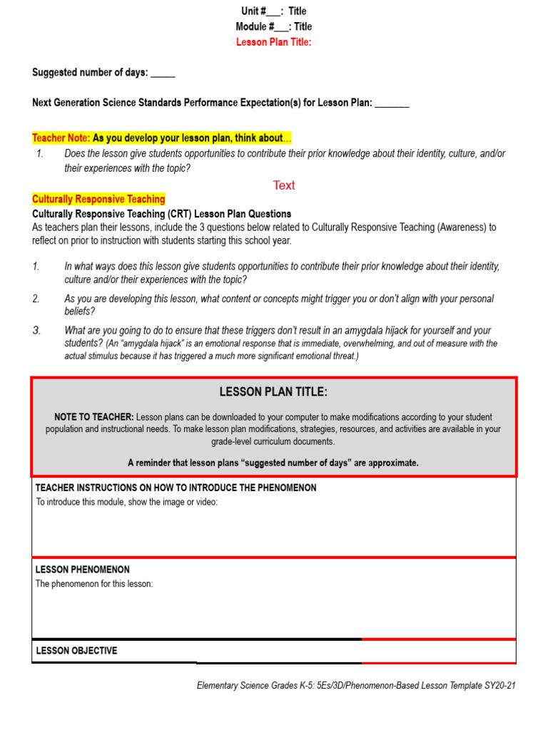 Elementary Science 5E - 3D Lesson Plan Template SY22-23 | PDF
