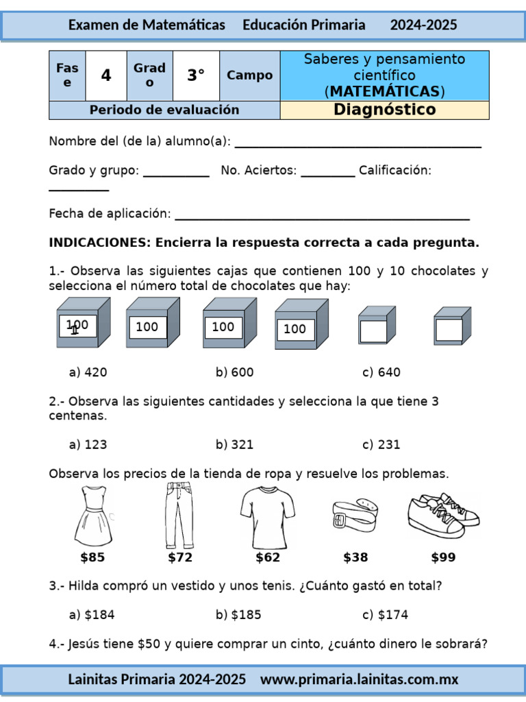 3er Grado Septiembre - 10 Matemáticas Exámenes (2024-2025) | PDF