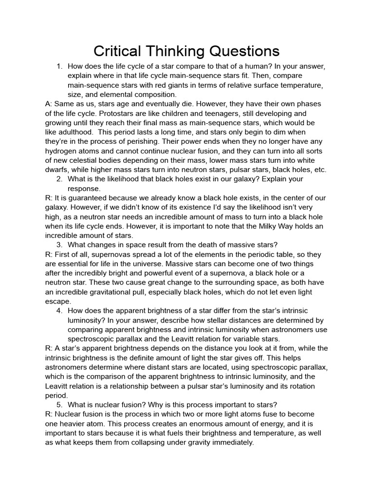 Keystone Critical Thinking Questions Unit 4 | PDF