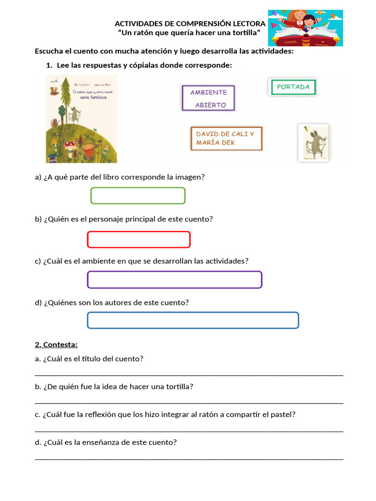 ACTIVIDADES DE COMPRENSIÓN LECTORA El Raton | PDF