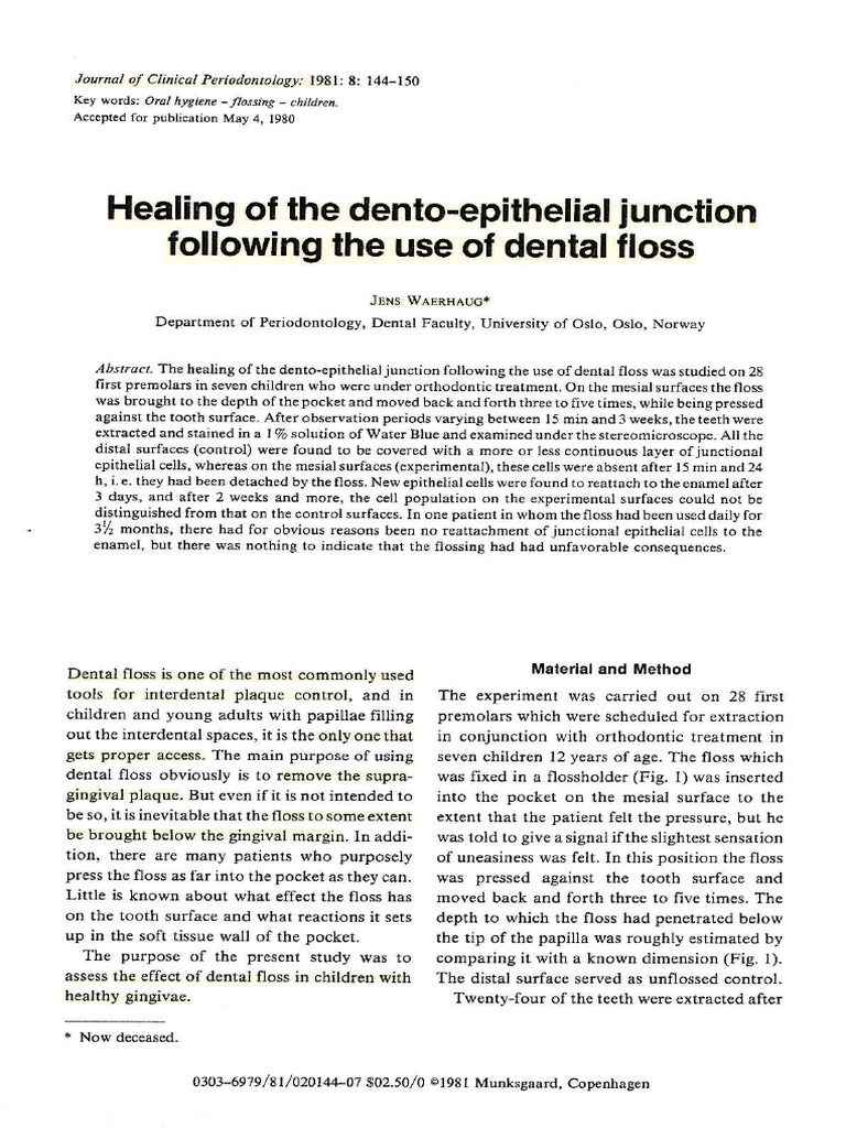 144 Healing Dento Gingival Junction After Floss Waerhaug | PDF | Dental ...