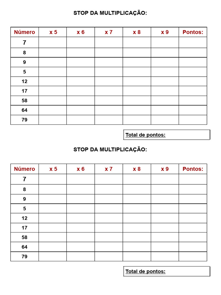 Stop Da Multiplicação e Divisão. | PDF