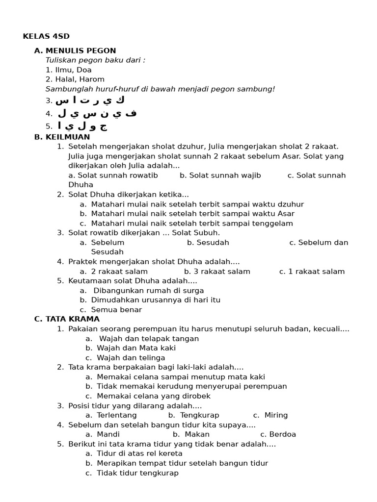 Tuliskan Pegon Baku Dari:: Kelas 4Sd A. Menulis Pegon | PDF