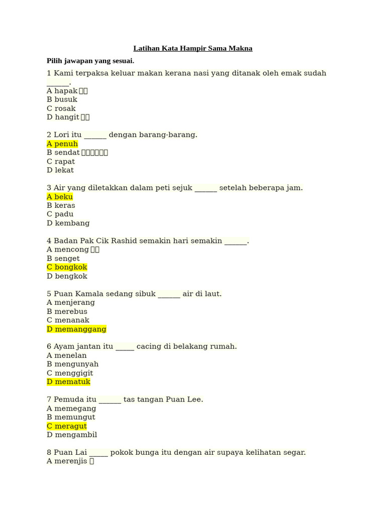 Latihan Kata Hampir Sama Makna | PDF
