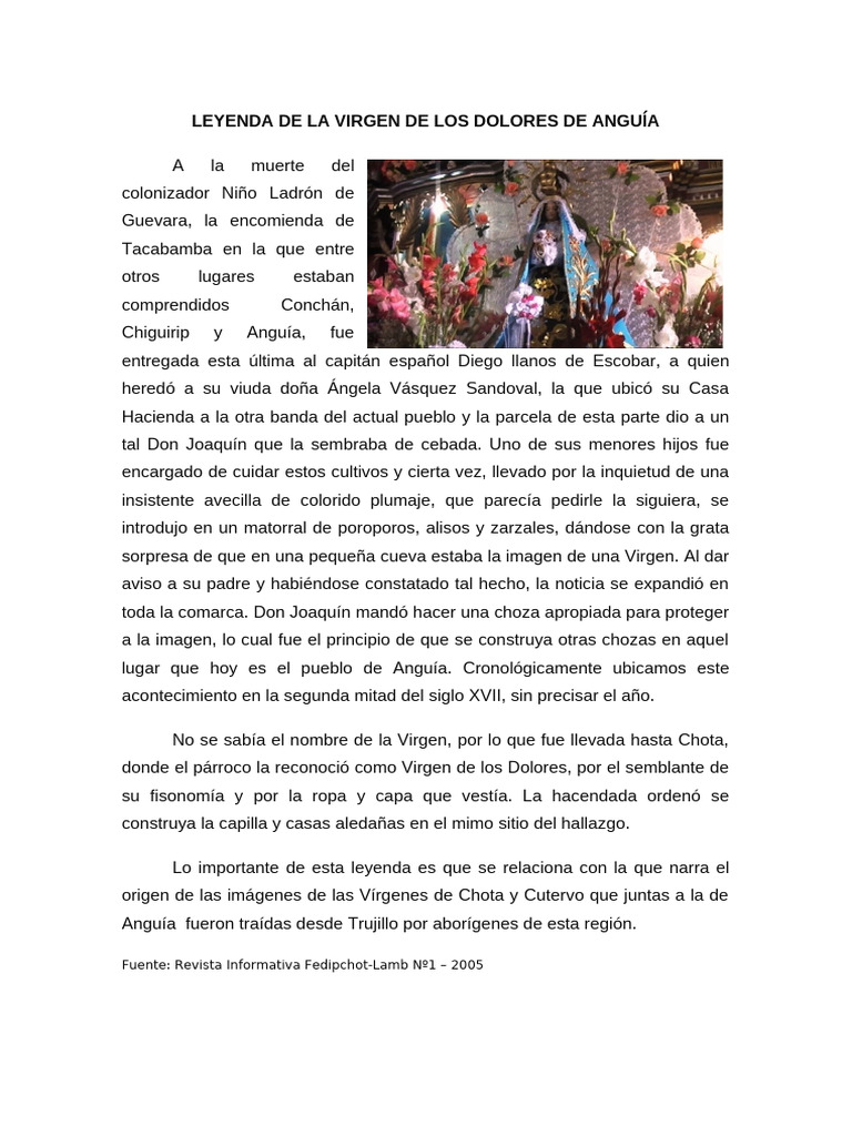 Leyenda de La Virgen de Los Dolores de Anguía | PDF