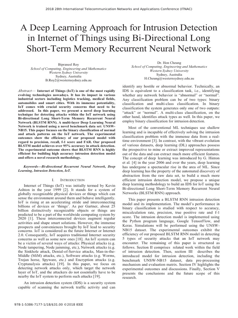 A Deep Learning Approach For Intrusion Detection in Internet of Things Using Bi-Directional Long ...