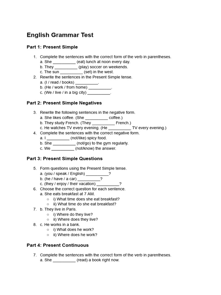 English Grammar Test | PDF