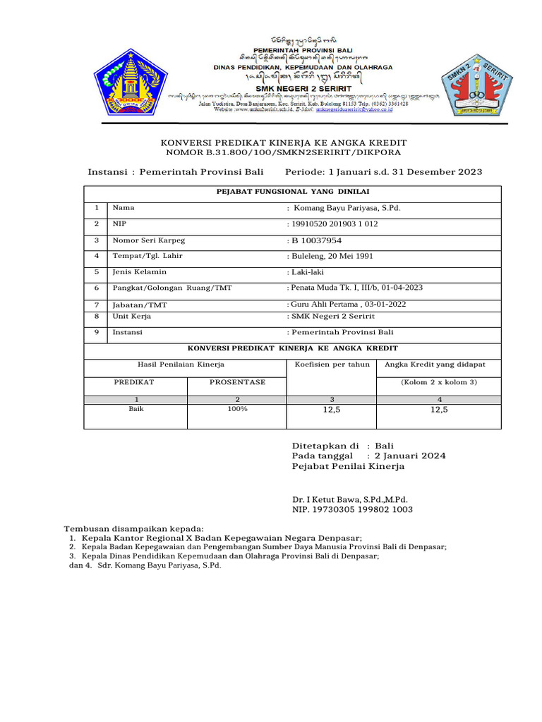 Bayu Pi Pak Konversi Kinerja Kenaikan Pangkat 2024 | PDF