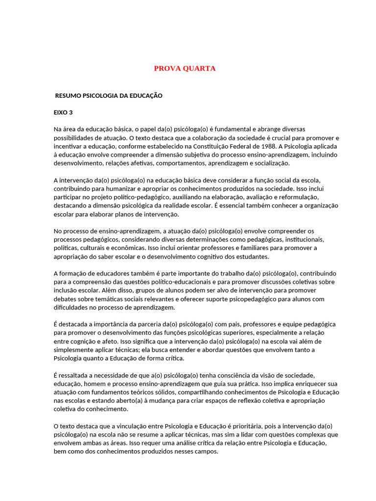 Resumos Prova Escola | PDF