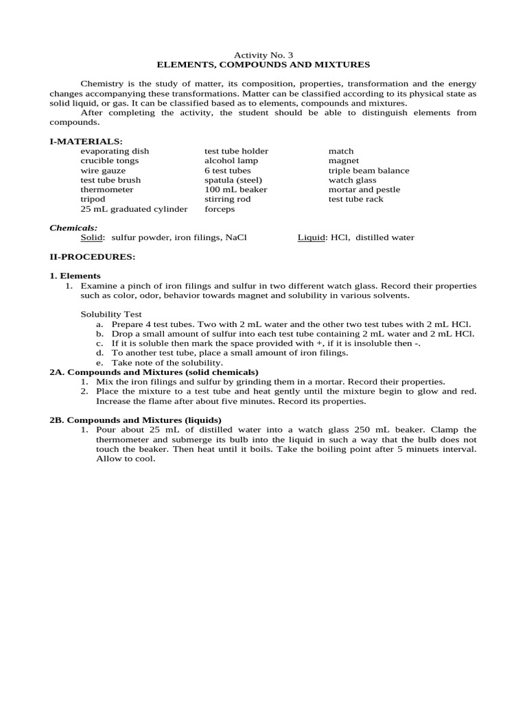 Elements Compounds and Mixture | PDF