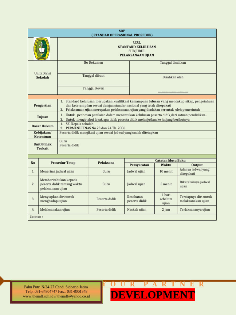 SOP Pelaksanaan Ujian | PDF