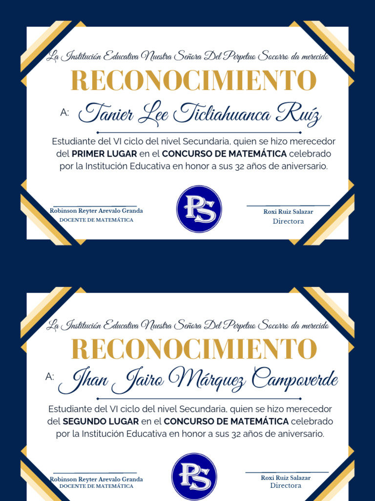Certificados de Reconocimientos Matemática y Comunicación | PDF
