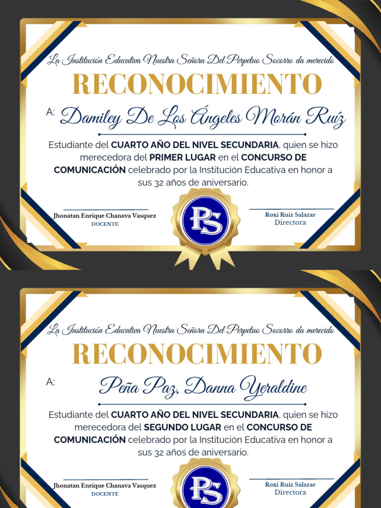 Certificados de Reconocimientos de Comunicación Secundaria | PDF