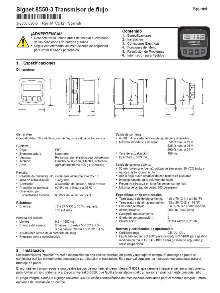 Manual GF Signet Transmisor 8550 | PDF