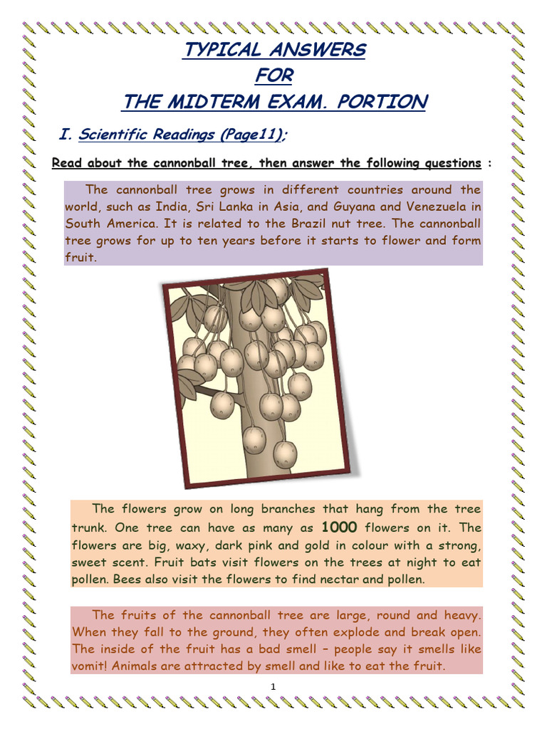 TYPICAL ANSWERS FOR THE 1st MIDTERM EXAM. PORTION(Science-Class5)2023 ...