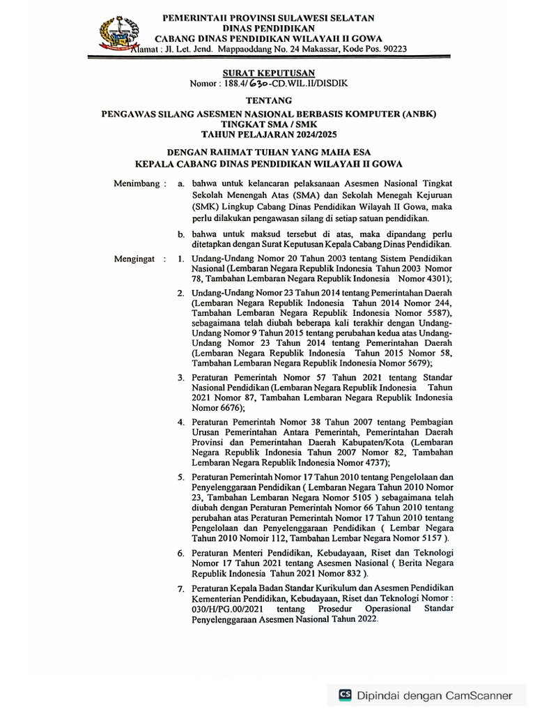 SK Pengawas Silang ANBK | PDF