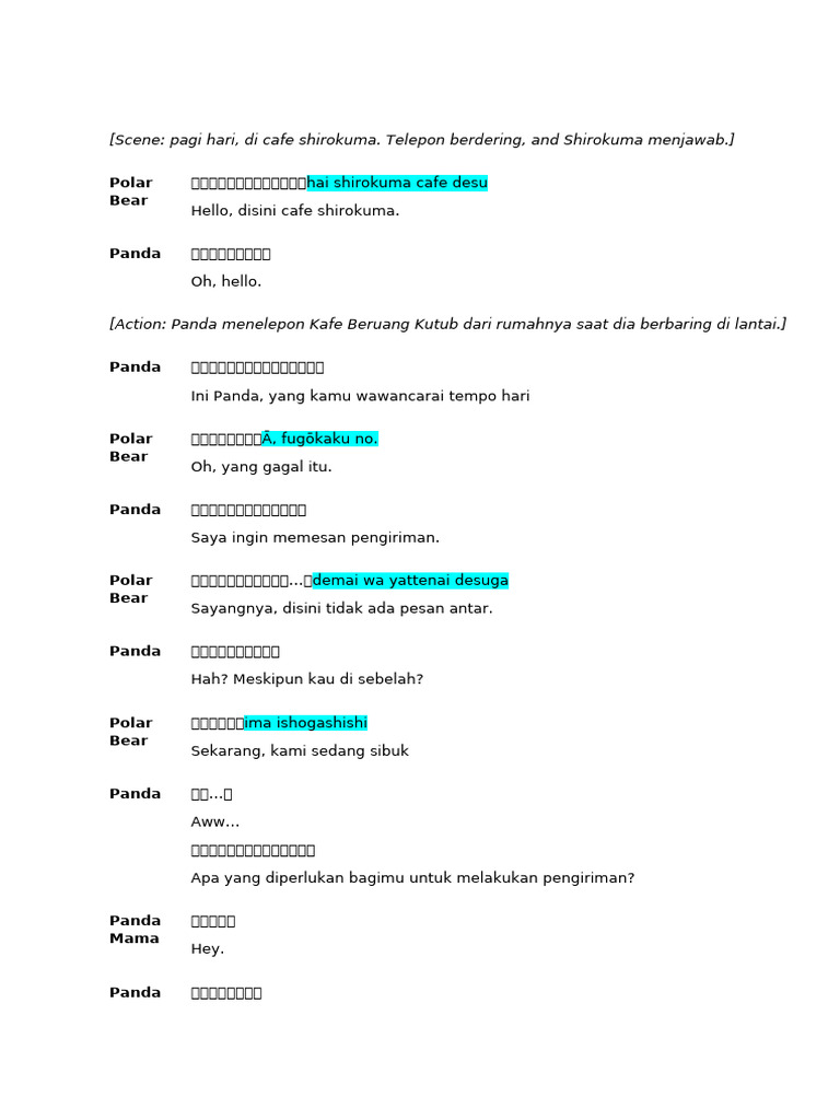 Transkrip Shirokuma Cafe Ep. 1 | PDF