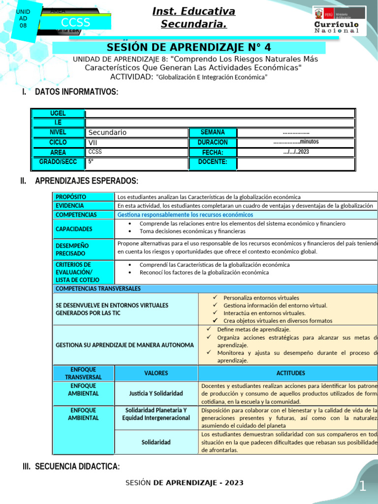 SESION CCSS 5° SEC-SEMANA 04 UNI 8 | PDF