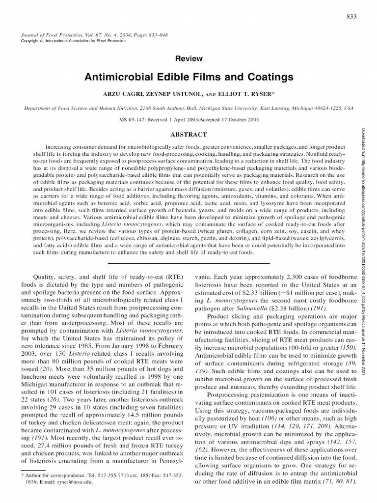 Antimicrobial Edible Films and Coatings - Enhanced Reader | PDF