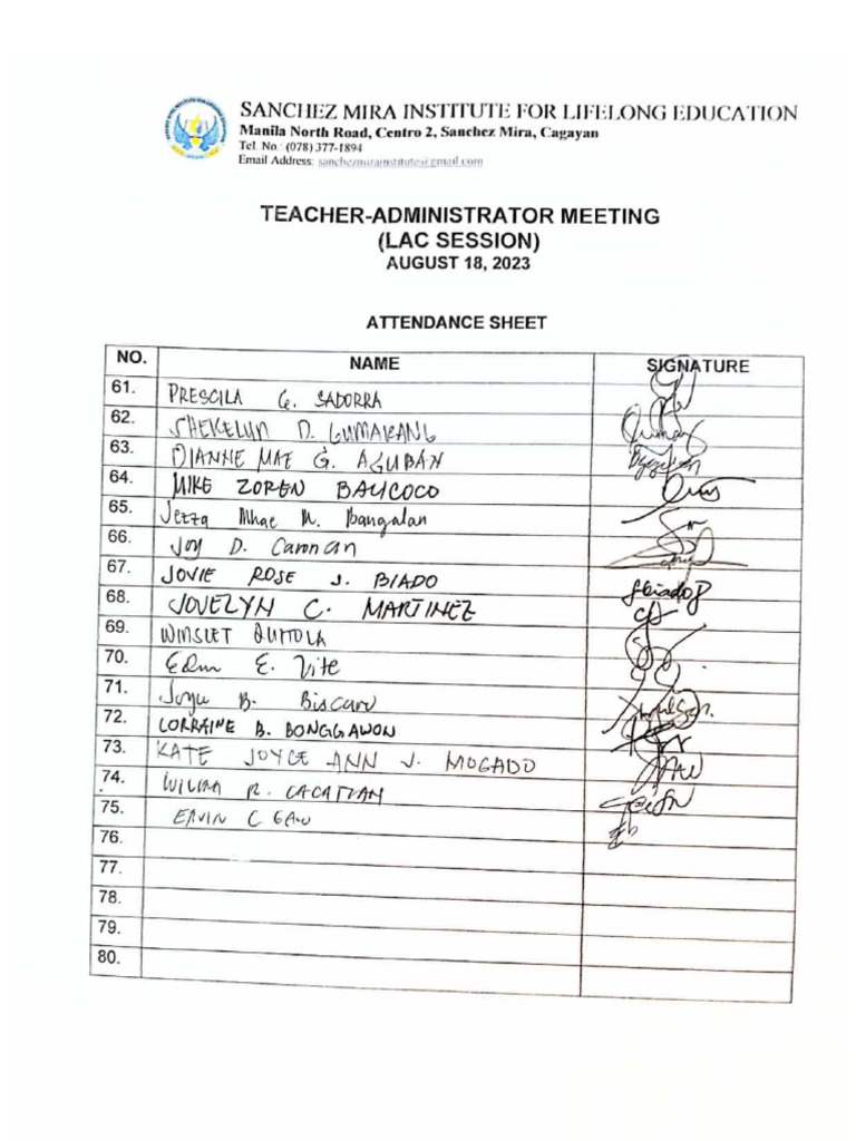 LAC Sessions Attendance Sheets | PDF