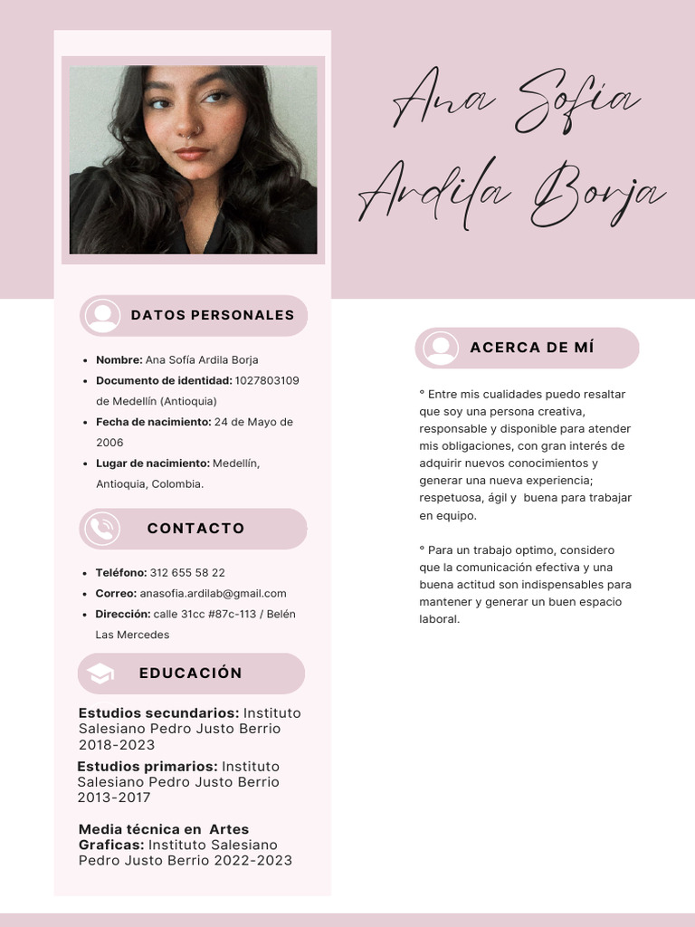 Curriculum Vitae de Mujer Profesional Con Foto Femenino Rosa | PDF
