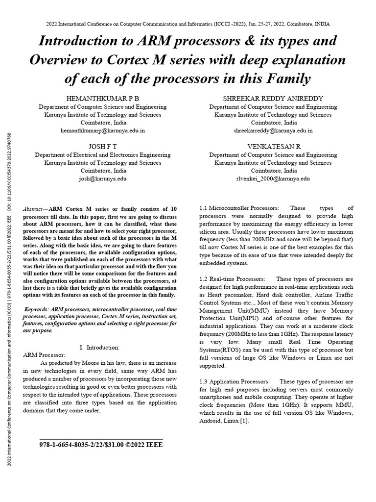Introduction To ARM Processors and Its Types and Overview To Cortex M ...