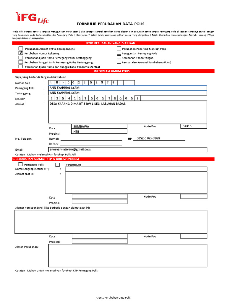 Form Perubahan Data | PDF