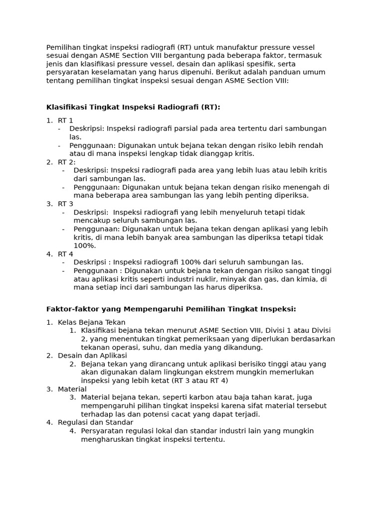 Pemilihan Tingkat Inspeksi Radiografi | PDF