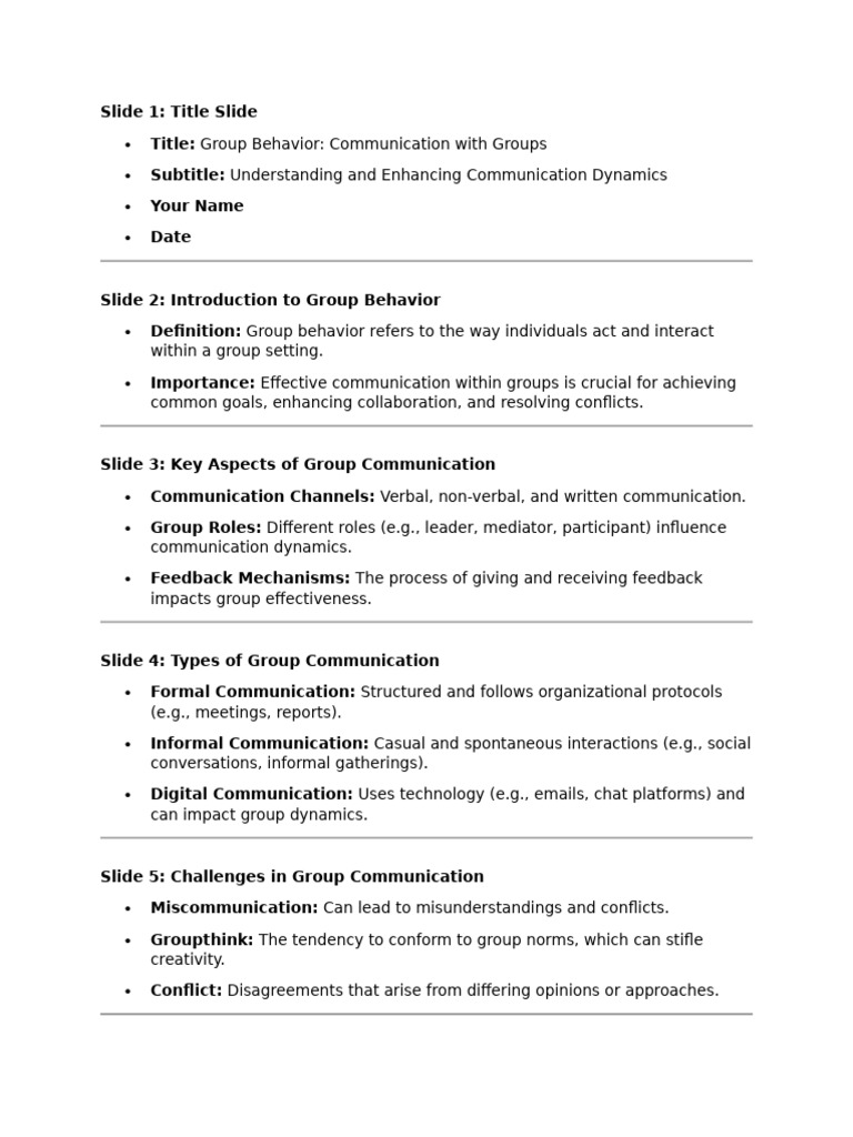 Human Behavior - Group Behavior Communication With Groups | PDF
