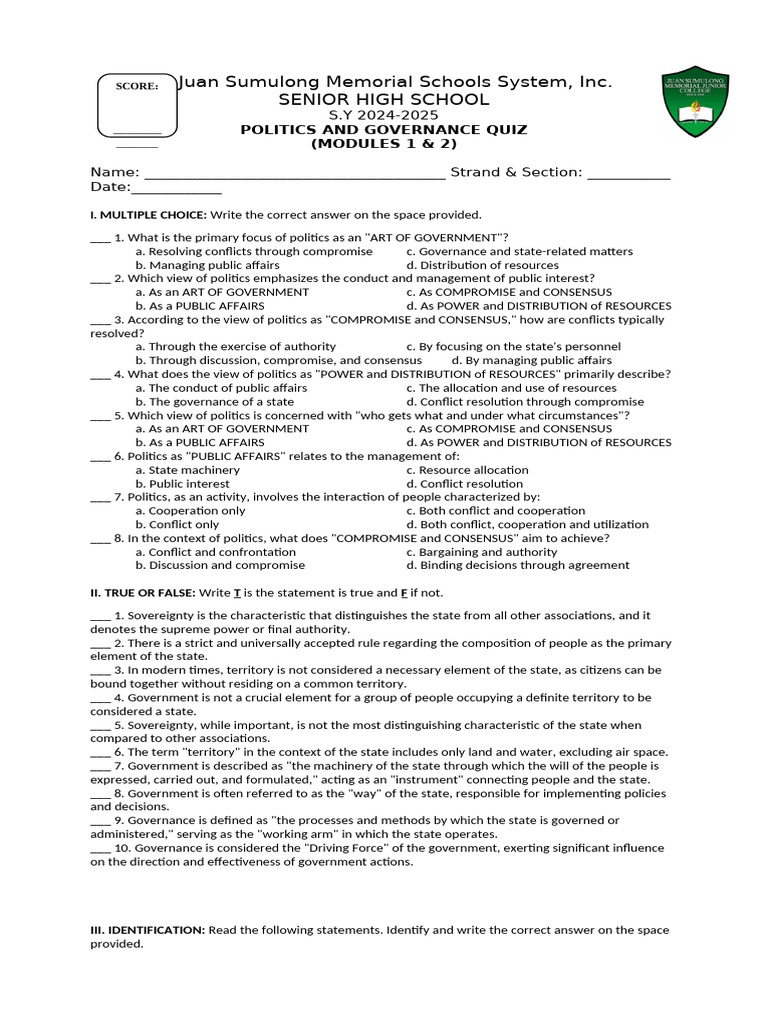 PolGov Quiz Module 1 2 | PDF