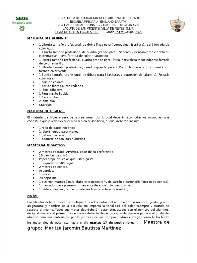 Lista de Utiles 1C | PDF
