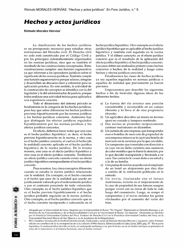 Rómulo MORALES HERVÍAS. Hechos y Actos Jurídicos | PDF