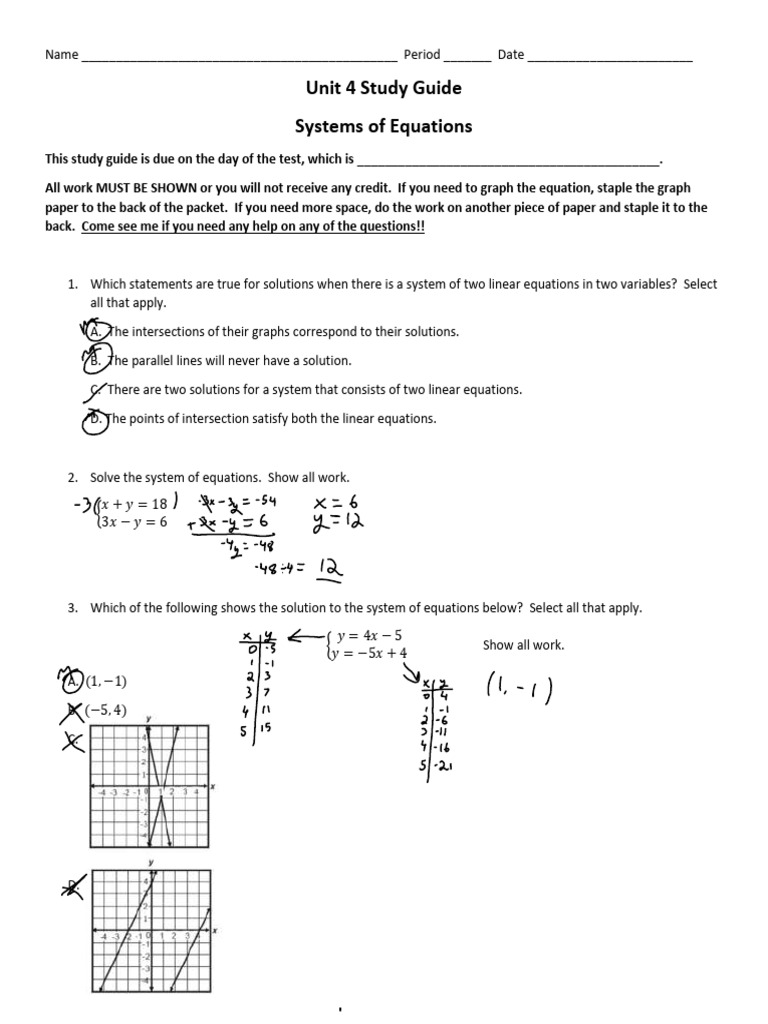 Kami Export - Fallou Kane - Unit 4 Study Guide Systems of Equations | PDF
