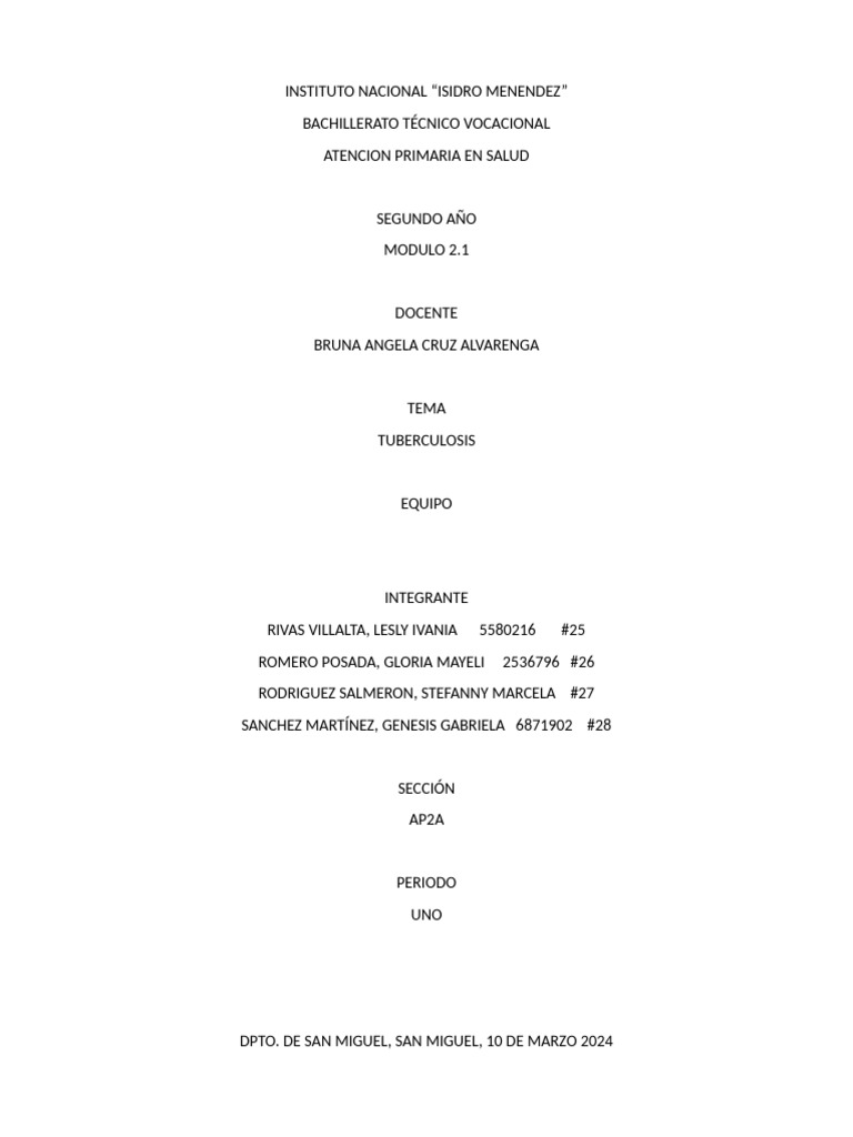 Reporte Tuberculosis | PDF