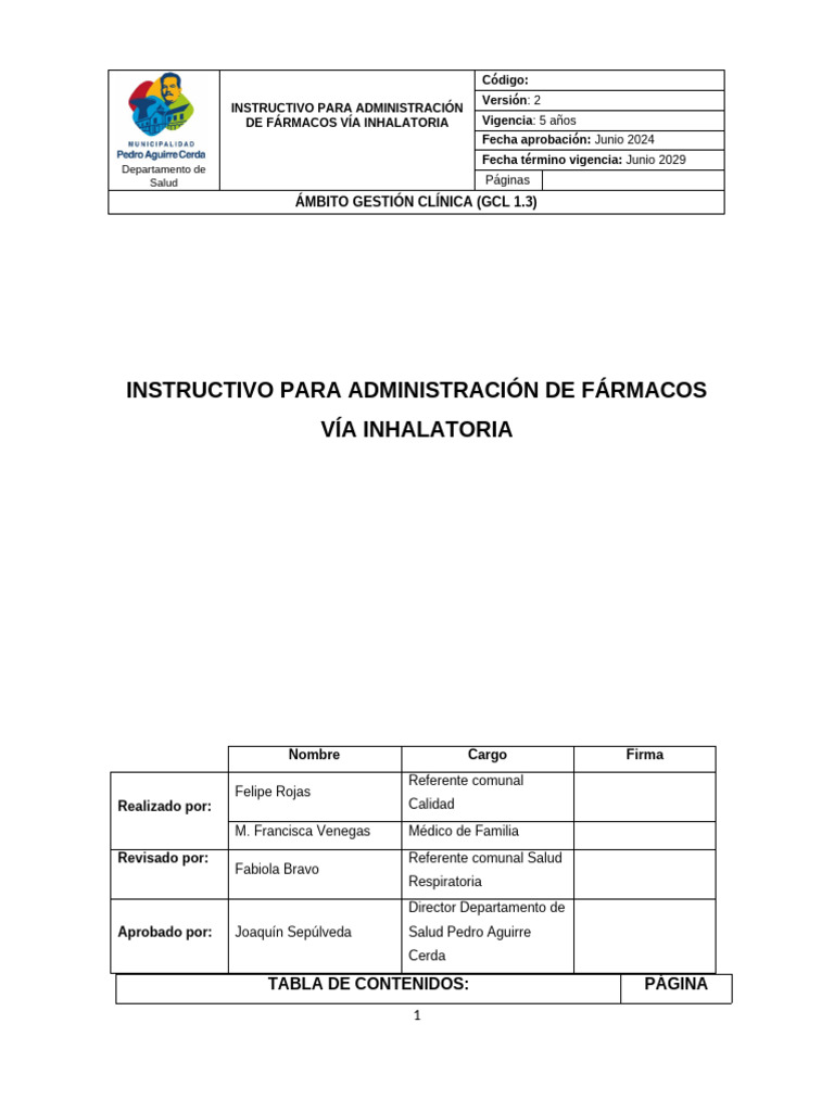 INSTRUCTIVO PARA ADMINISTRACION DE FARMACOS VIA INHALATORIA (1) Con ...