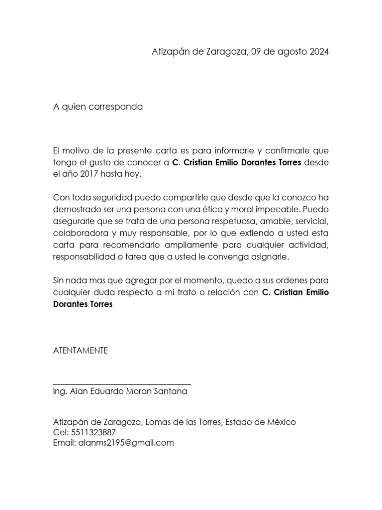 Carta de Recomendacion Cris | PDF