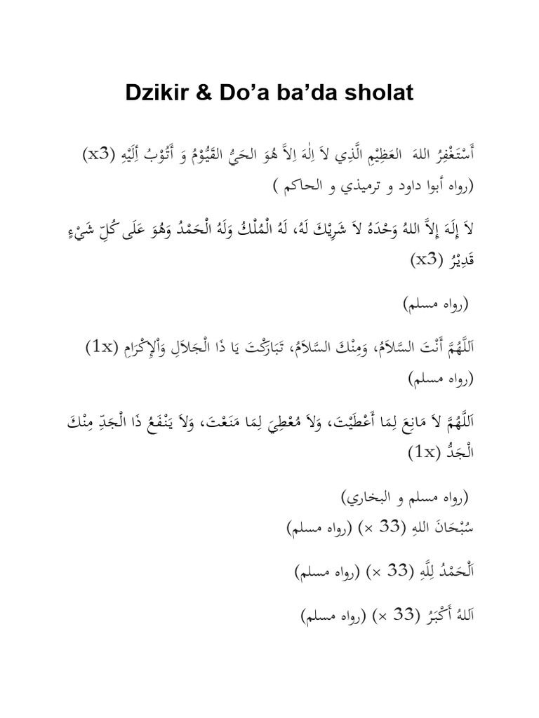 Dzikir dan doa ba'da Sholat LHS | PDF